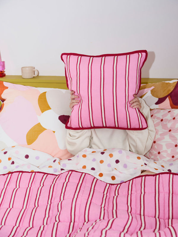 Raspberry Stripe Quilted Throw